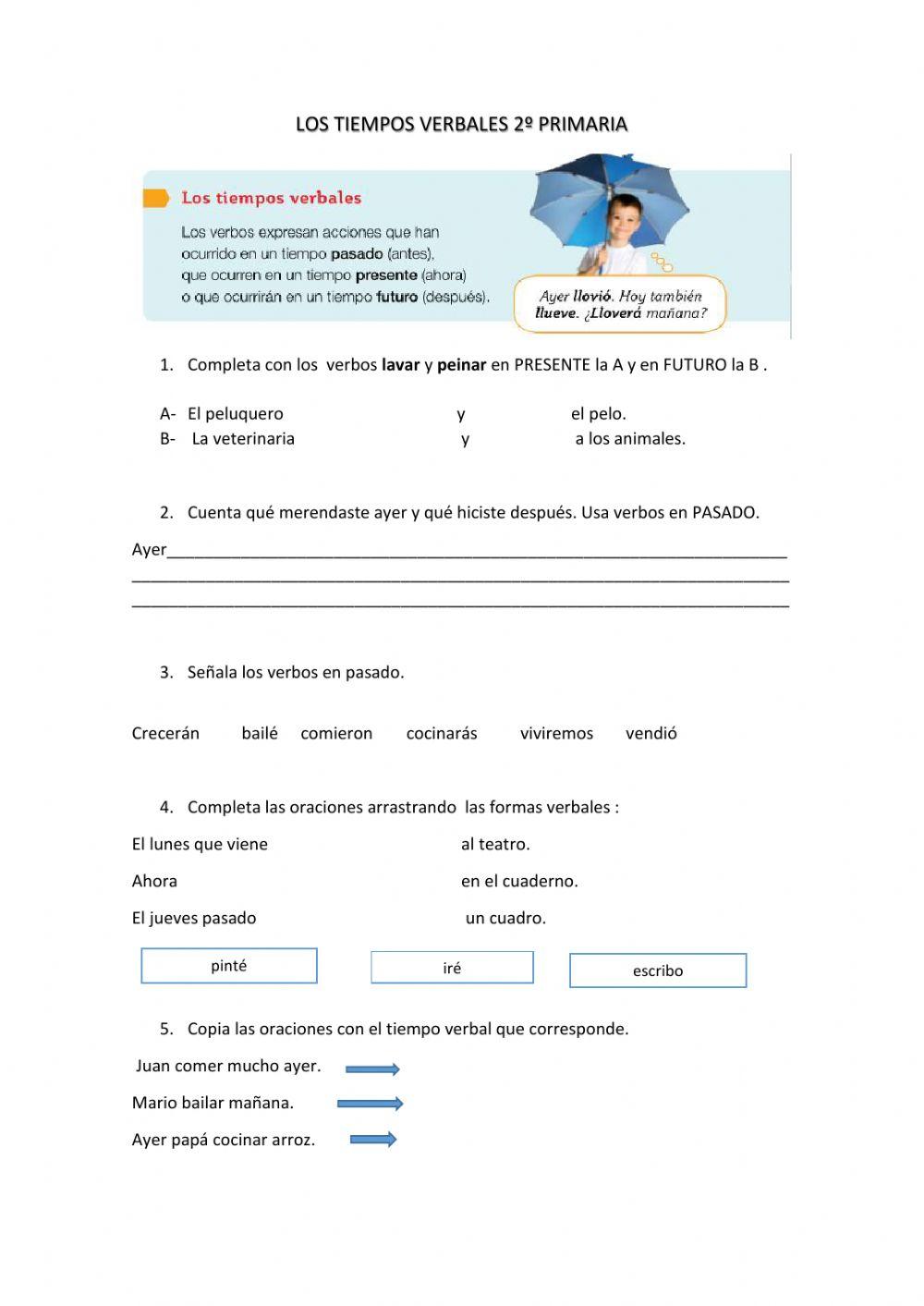 Los Tiempos Verbales Interactive Activity Live Worksheets