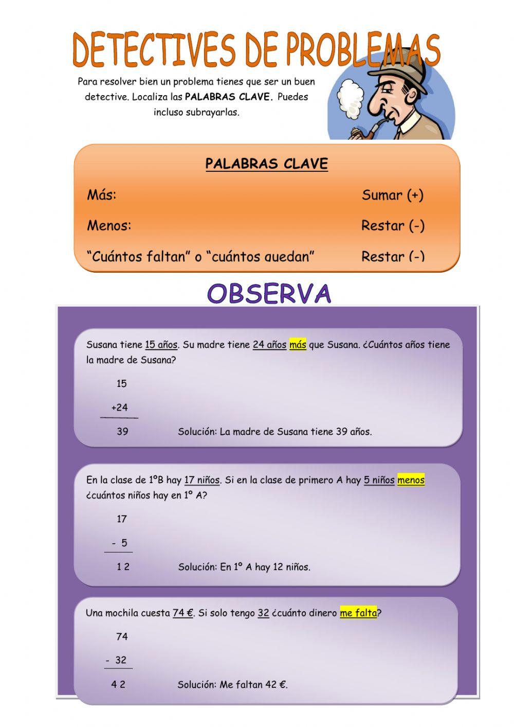 Detectives de problemas worksheet | Live Worksheets