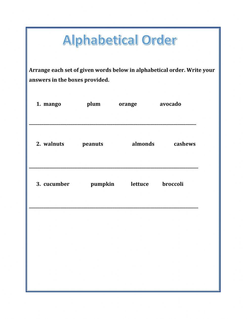 Alphabetical Order worksheet | Live Worksheets