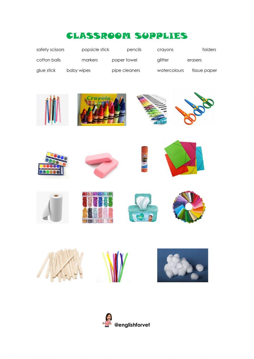 Classroom supplies activity | Live Worksheets