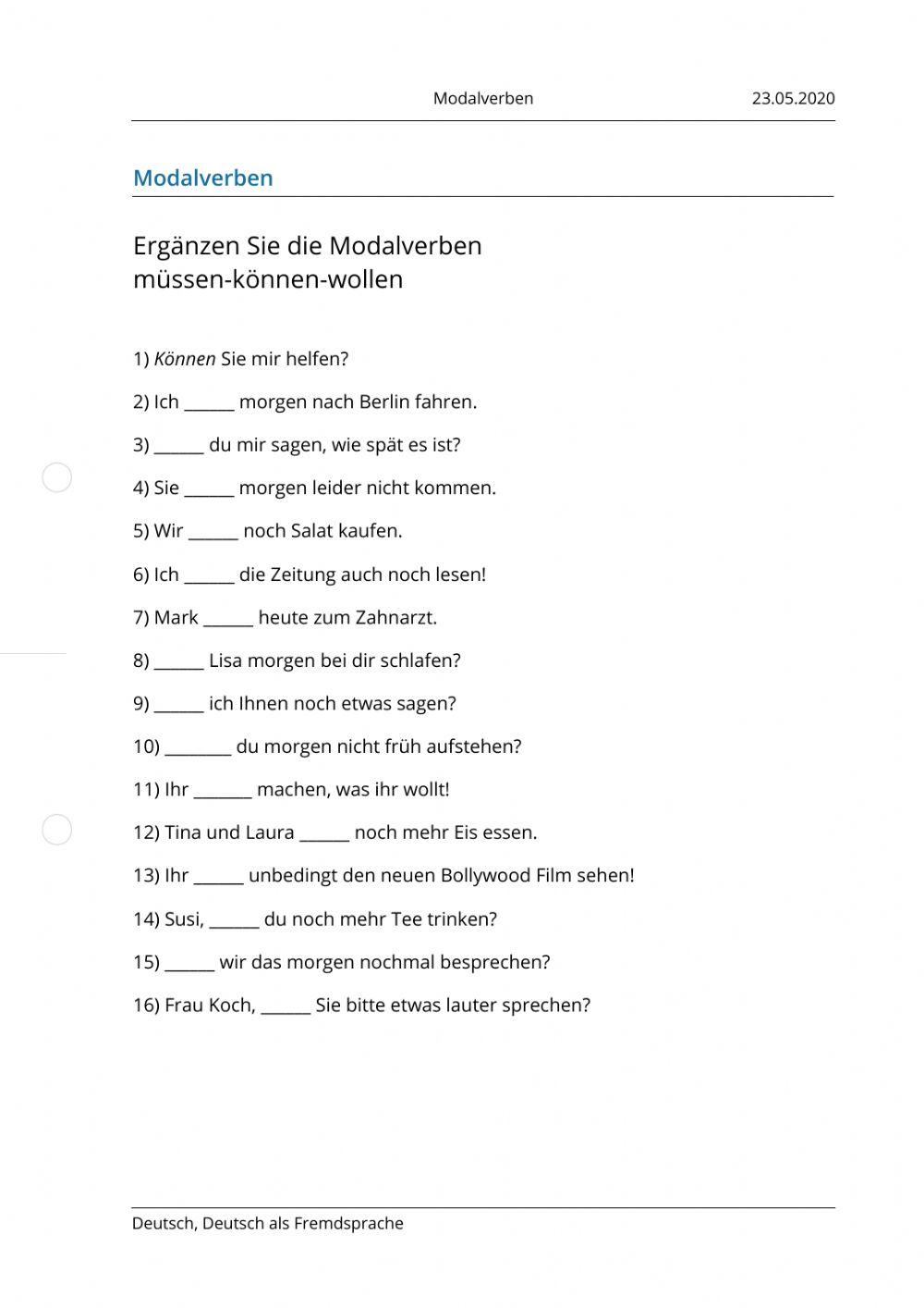 Modalverben online exercise for | Live Worksheets