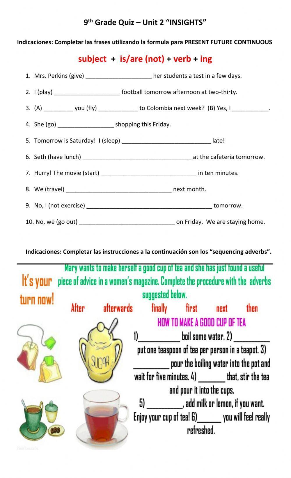 Present Continuous Future & Sequencing Adverbs worksheet | Live Worksheets