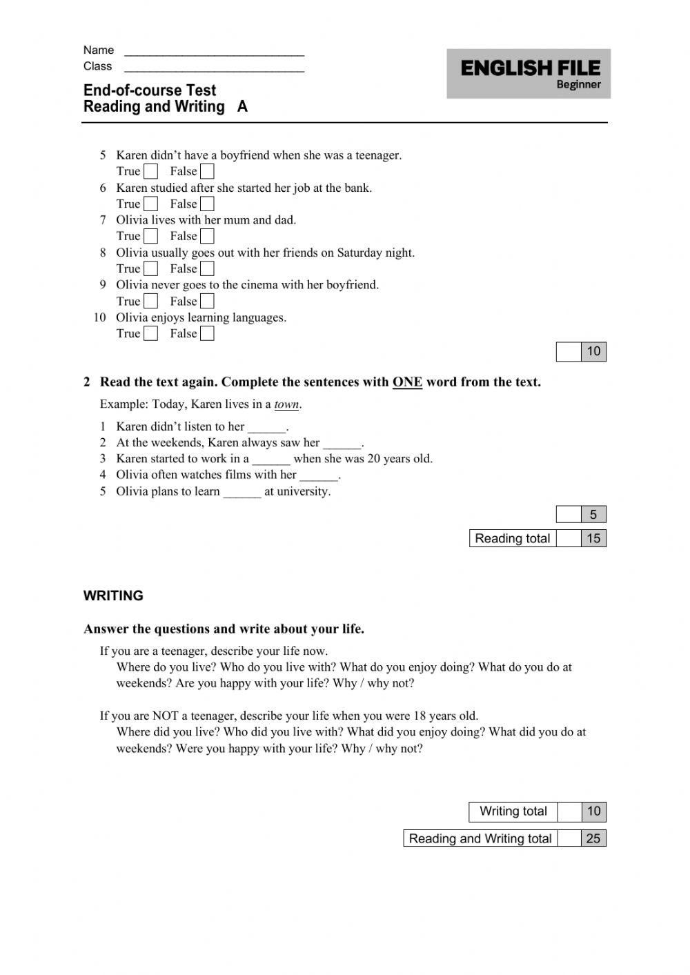 EF - Beginner - End-of-course Test 5722951 | fawnyyy