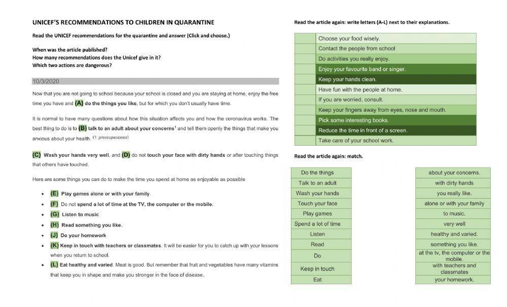 UNICEF's recomendations to children in quarantine online exercise for ...