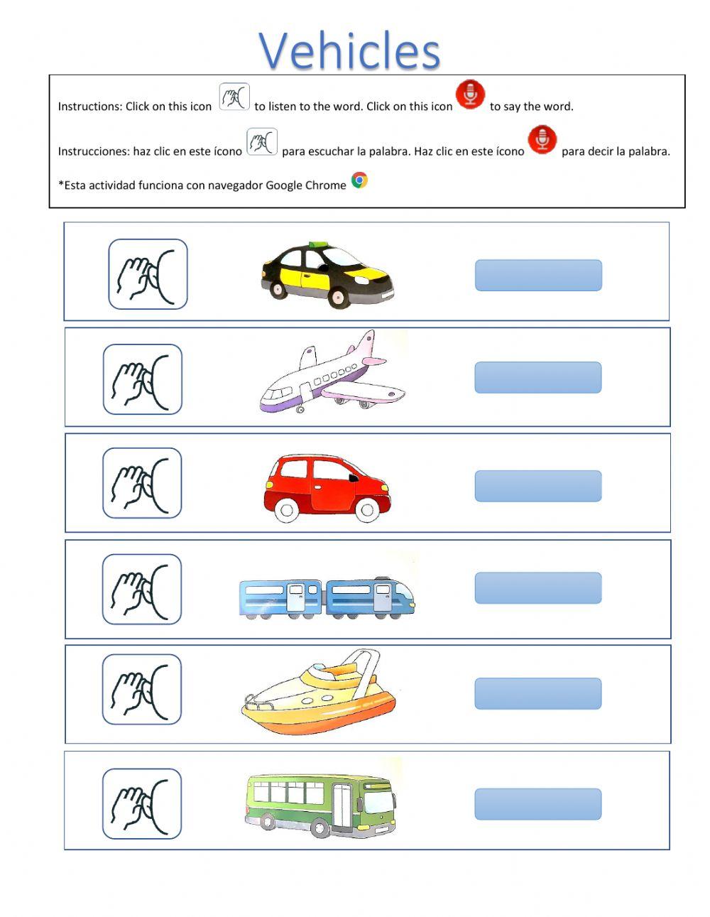 Vehicles 1 worksheet | Live Worksheets