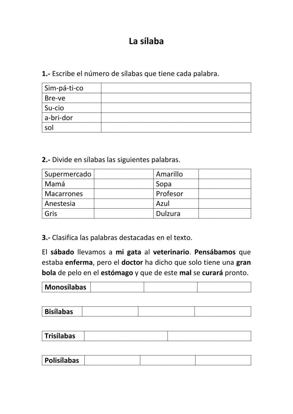 La sílaba | Free Interactive Worksheets | 222137