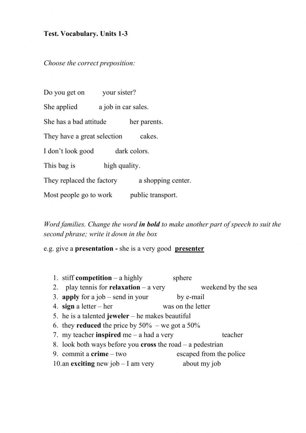 Vocabulary online exercise for A2 | Live Worksheets