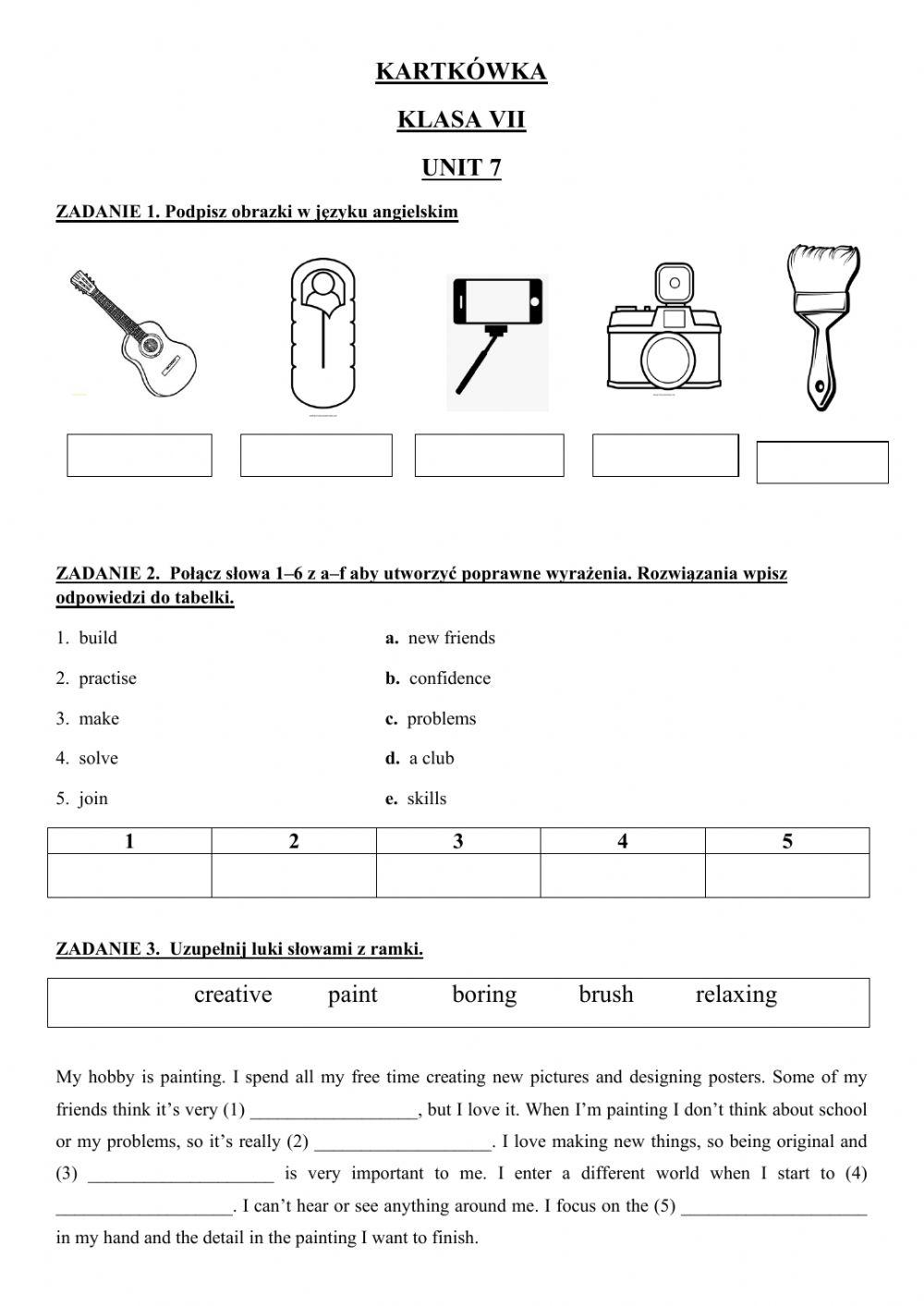 Kartkówka7-kl7 worksheet | Live Worksheets