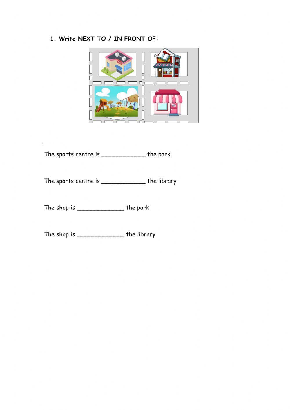 Write NEXT TO - IN FRONT OF worksheet | Live Worksheets