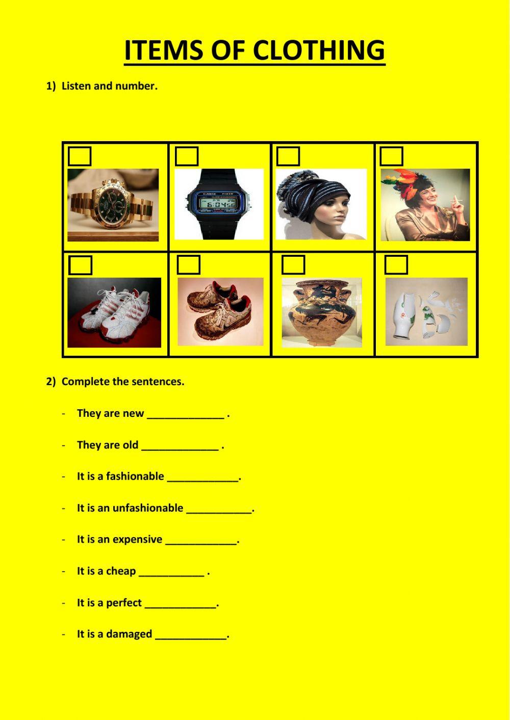 Items of clothing online worksheet | Live Worksheets