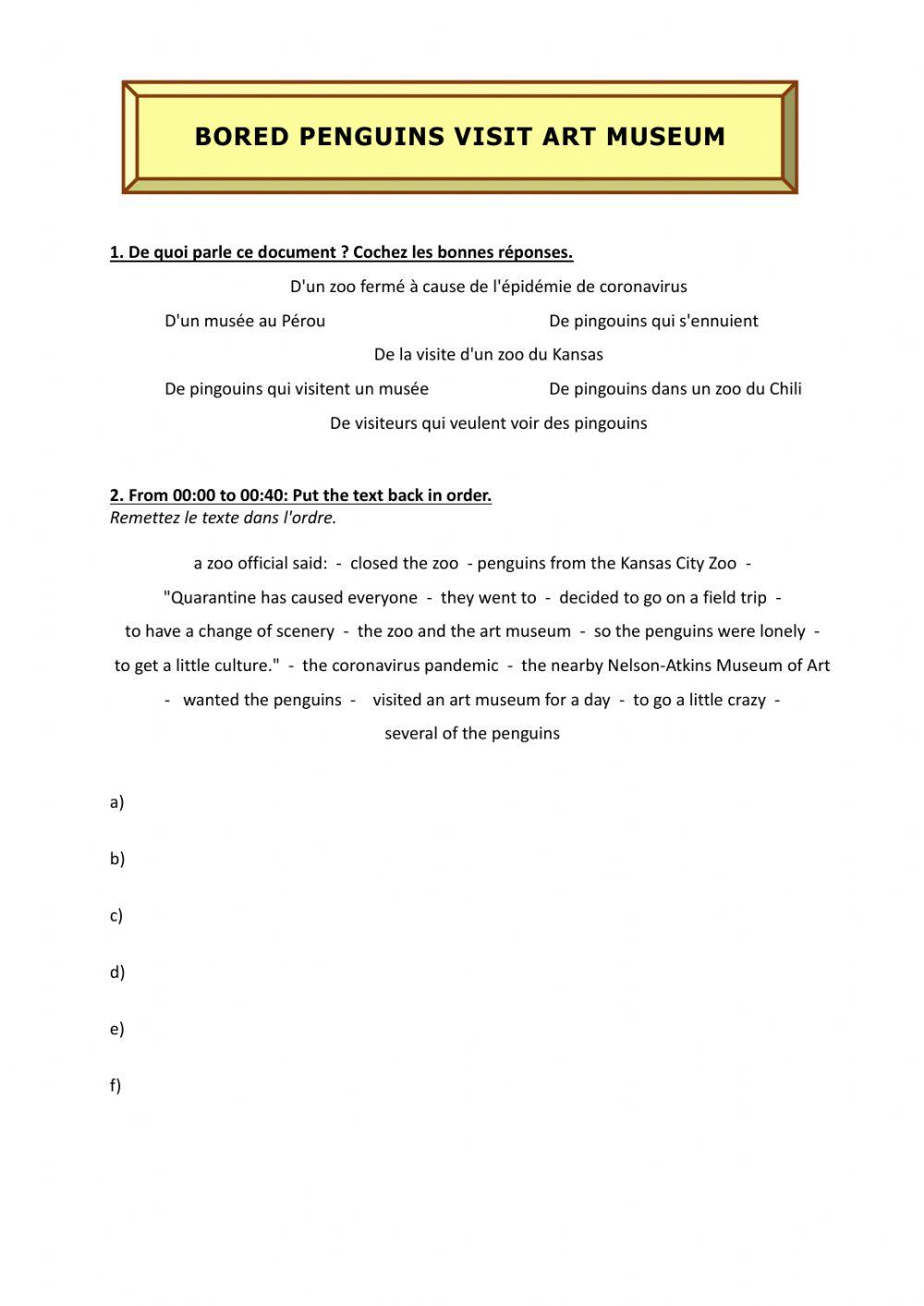 B1. Bored penguins - Comprehension worksheet | Live Worksheets