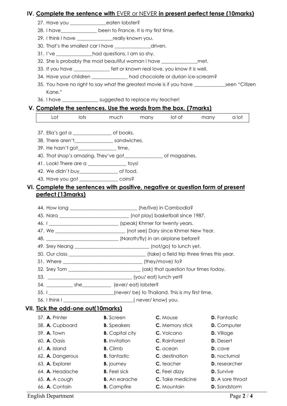 Grammar &Vocab G4FF-3rd term exams worksheet | Live Worksheets