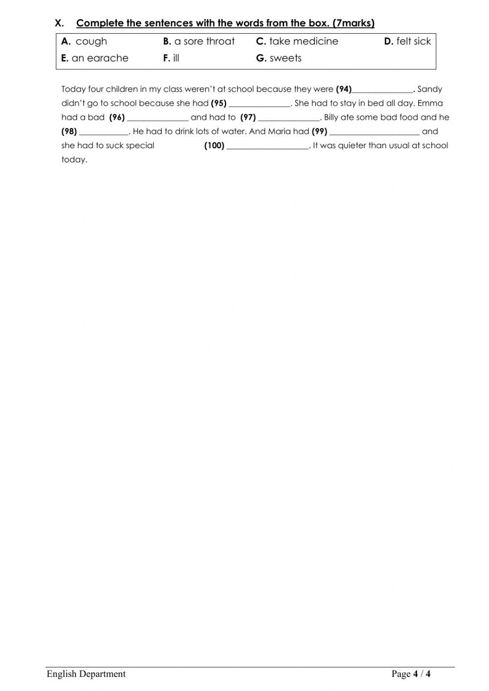 Grammar &Vocab G4FF-3rd term exams worksheet | Live Worksheets