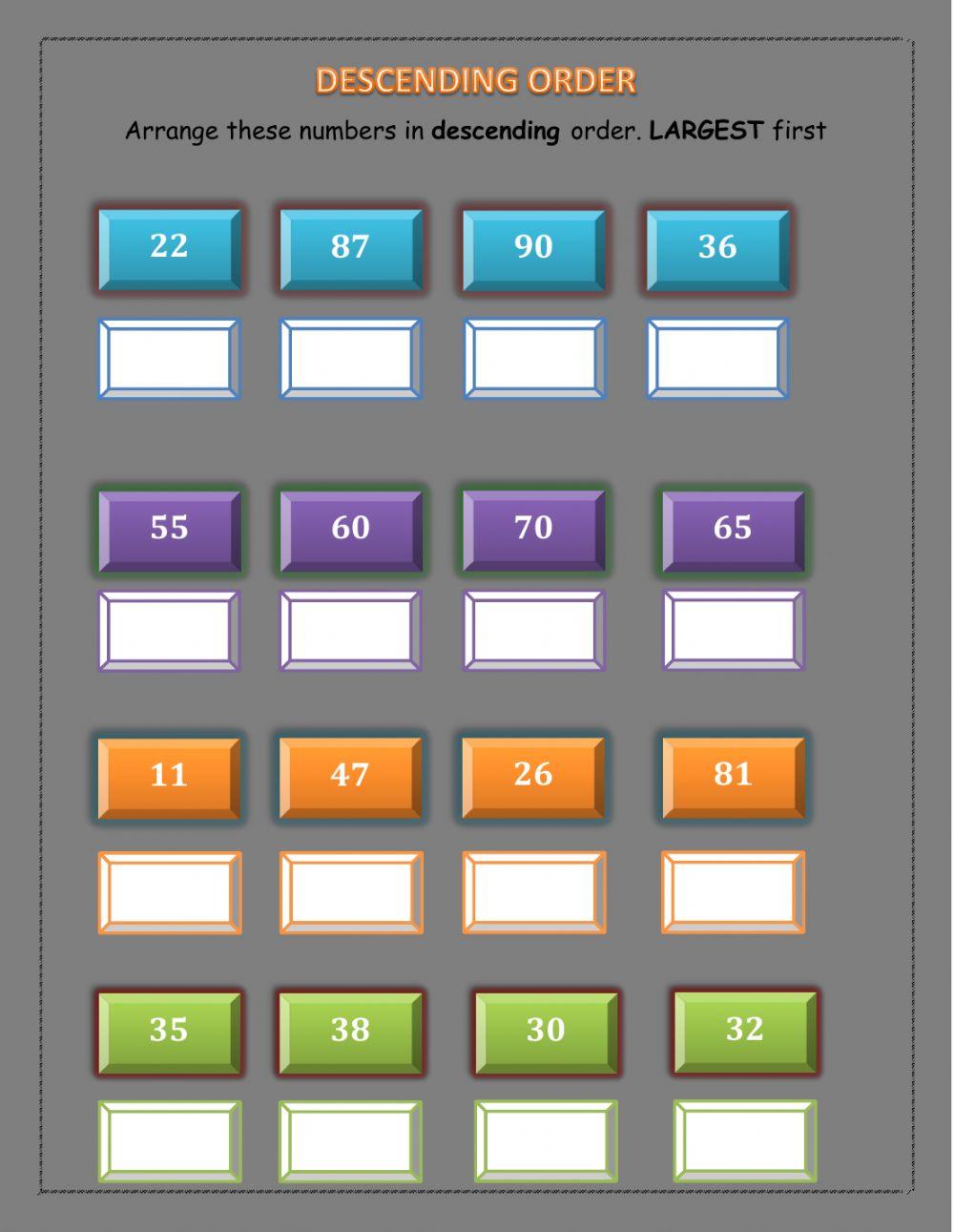 Descending Order 224634 | nikki_kimon | LiveWorksheets