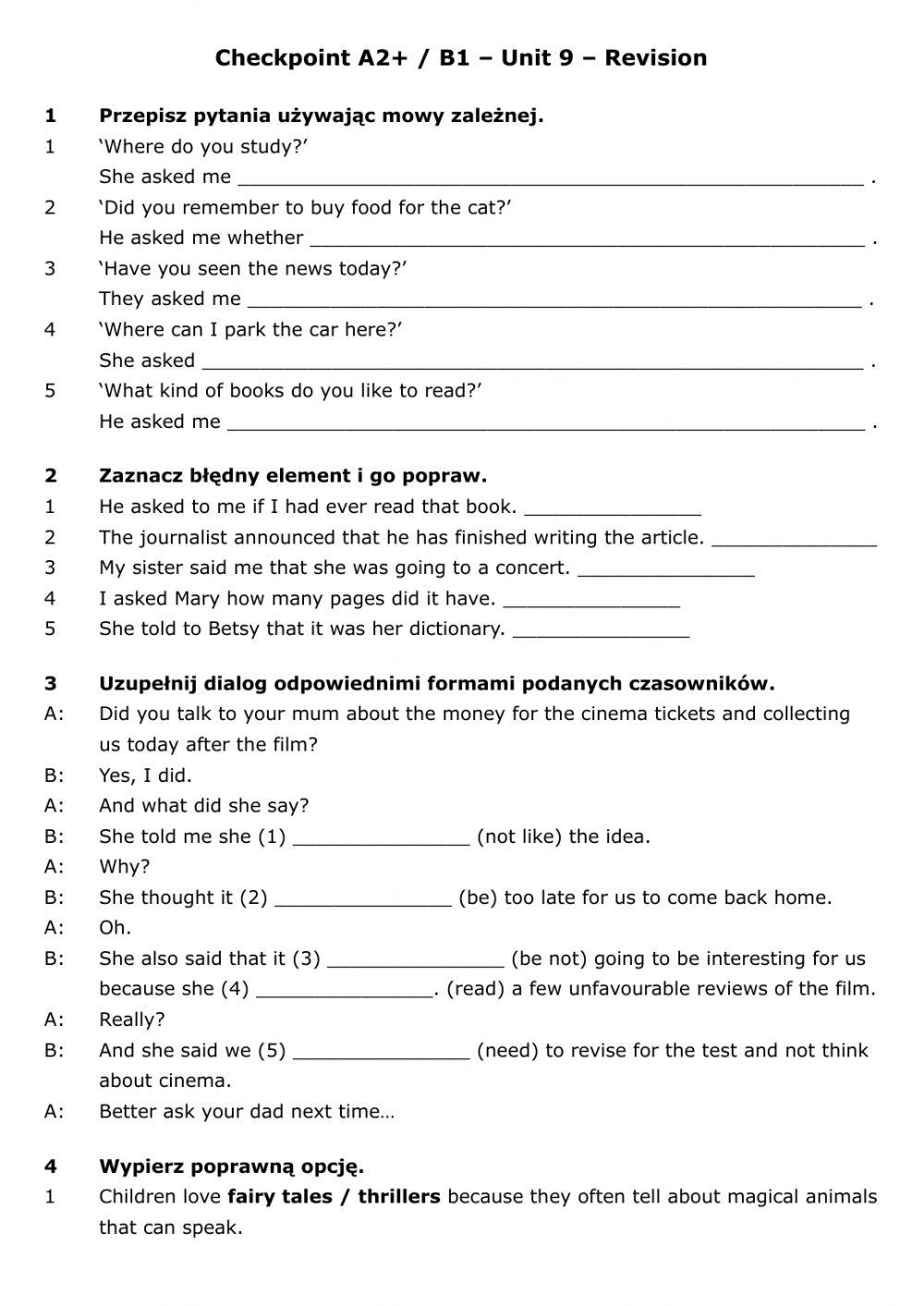 Checkpoint A2+ … | Free Interactive Worksheets | 5729742