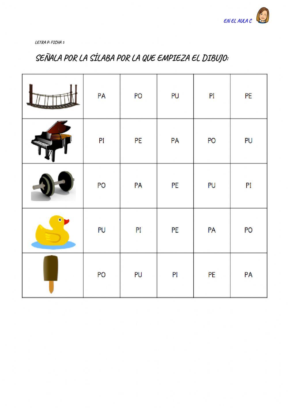 Letra p: ficha 5 worksheet | Live Worksheets
