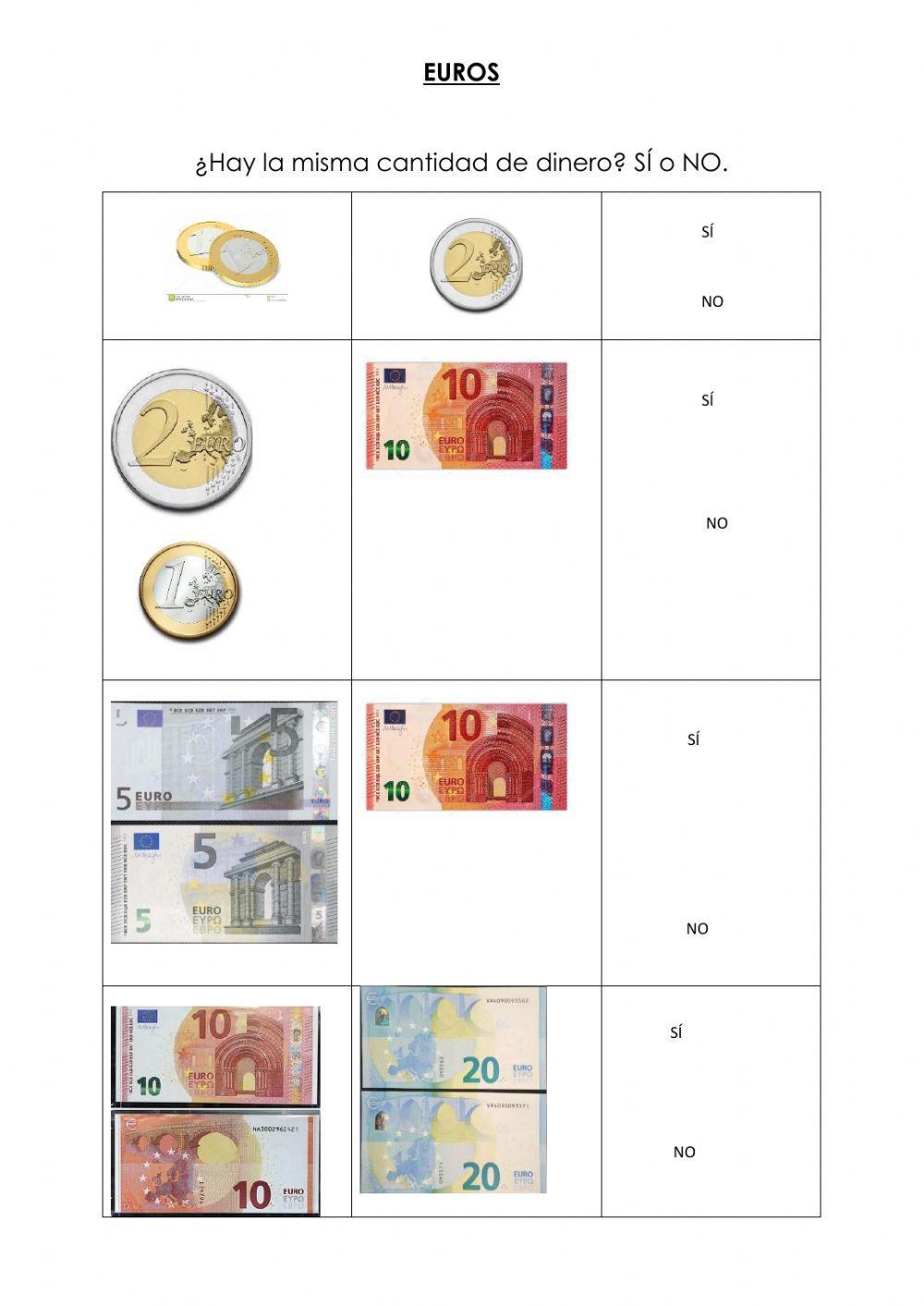 Euros online activity for 1º y 2º | Live Worksheets