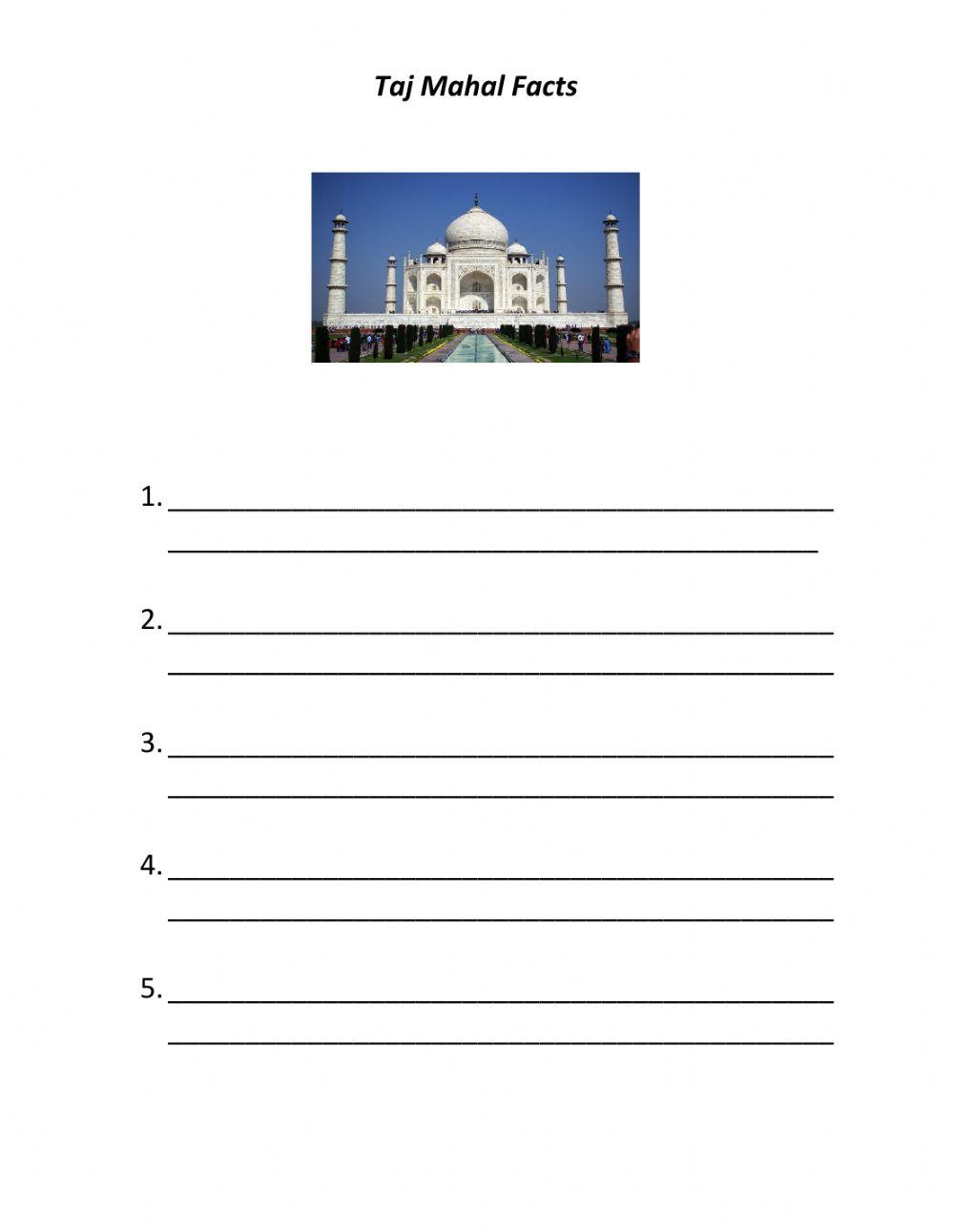 Taj Mahal Facts 2525 | Elizabeth | Live Worksheets