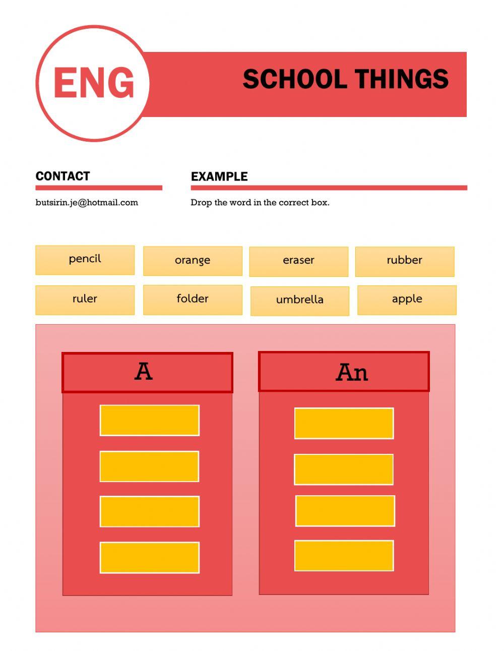 English Worksheet 7 : School things 2 online exercise for | Live Worksheets