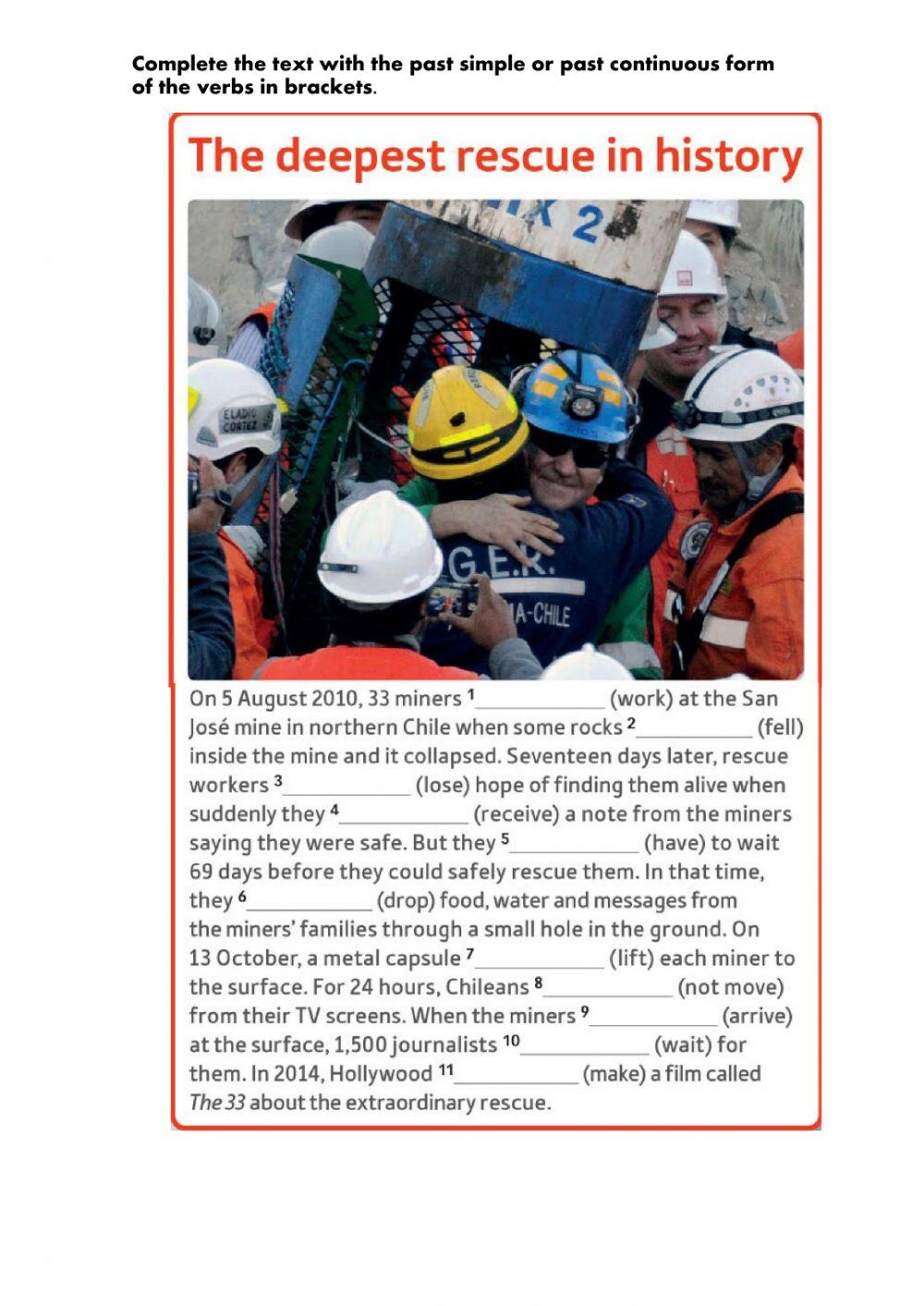 Miners: Past Simple and Past Continuous online exercise for | Live ...