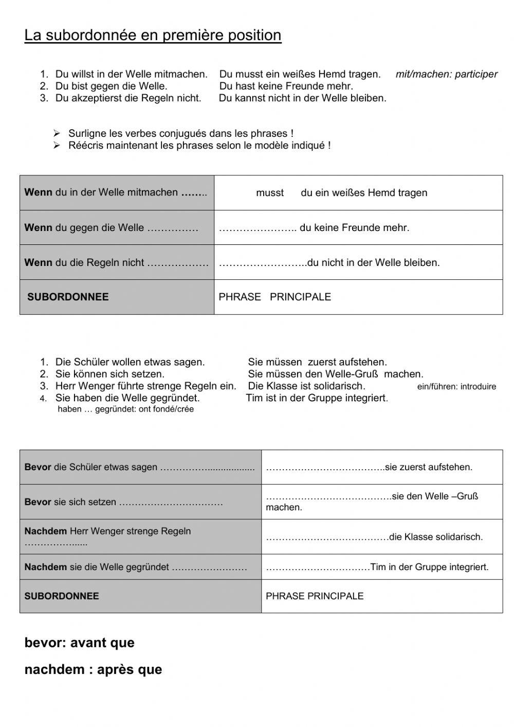 Nebensätze (wenn,bevor,nachdem) worksheet | Live Worksheets