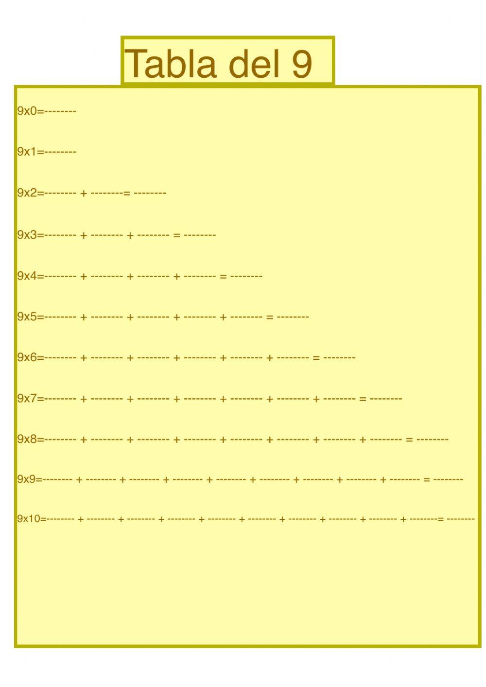 Tabla 9 activity | Live Worksheets