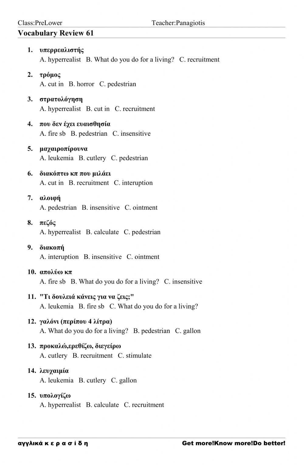 PreLower VR61 worksheet | Live Worksheets