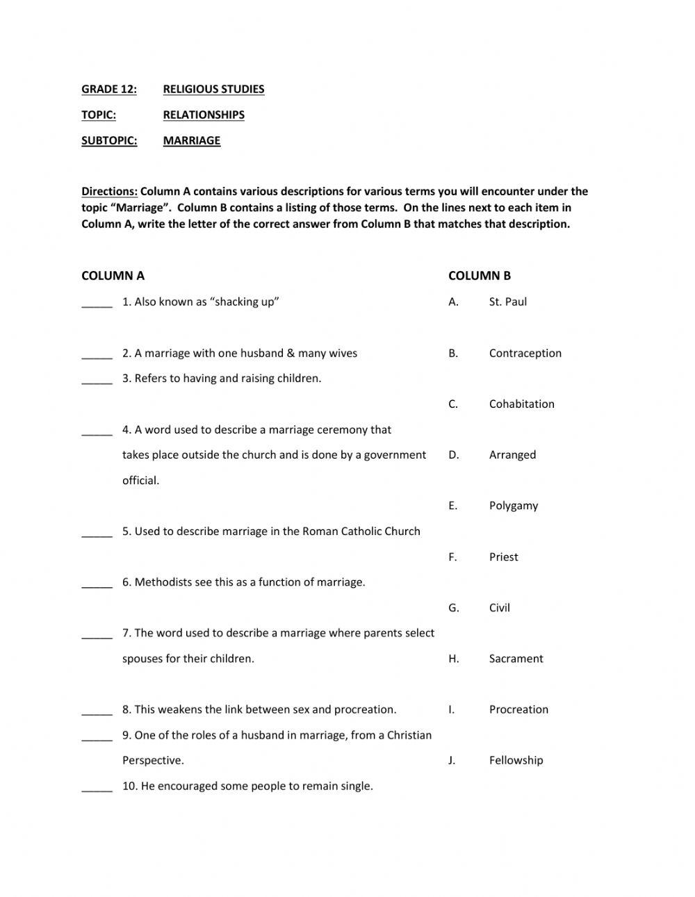 MARRIAGE online exercise for | Live Worksheets