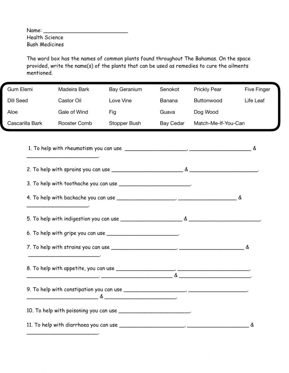 5736771 | Bush Medicine | aarcherhiaas | LiveWorksheets