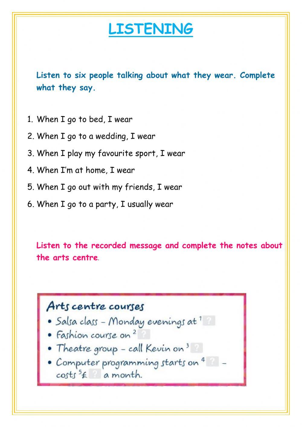 Listening | Free Interactive Worksheets | 228401