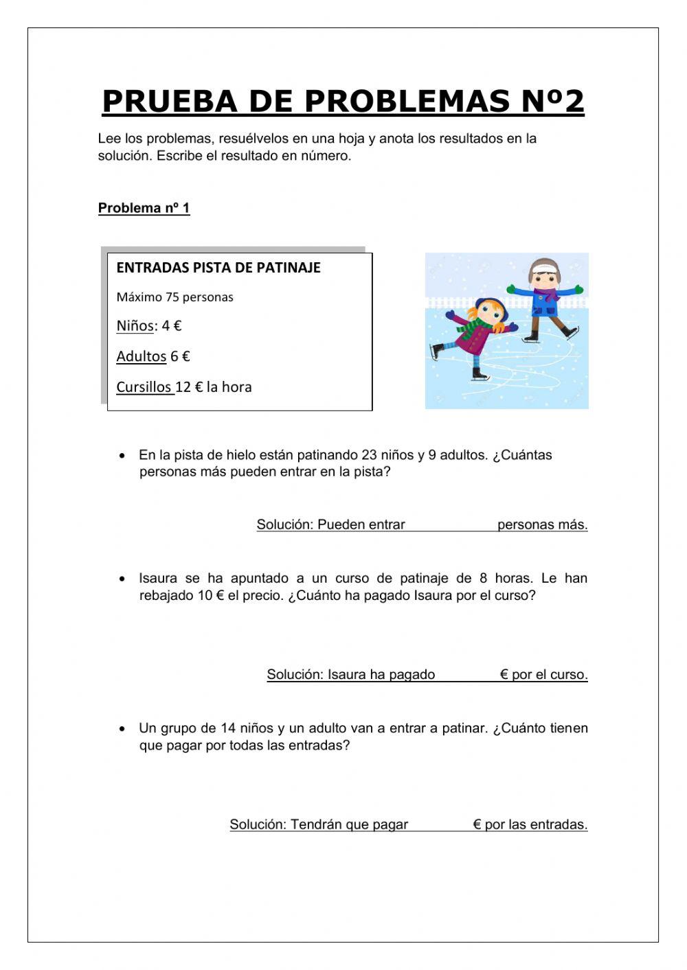 Ficha de problemas nº 2 evaluable worksheet | Live Worksheets