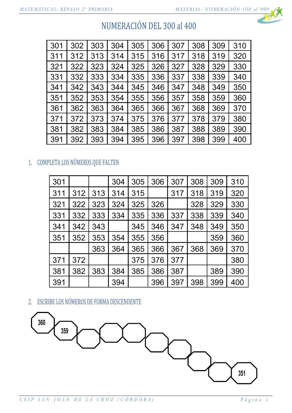 03-Numeros 300 … | Free Interactive Worksheets | 439745