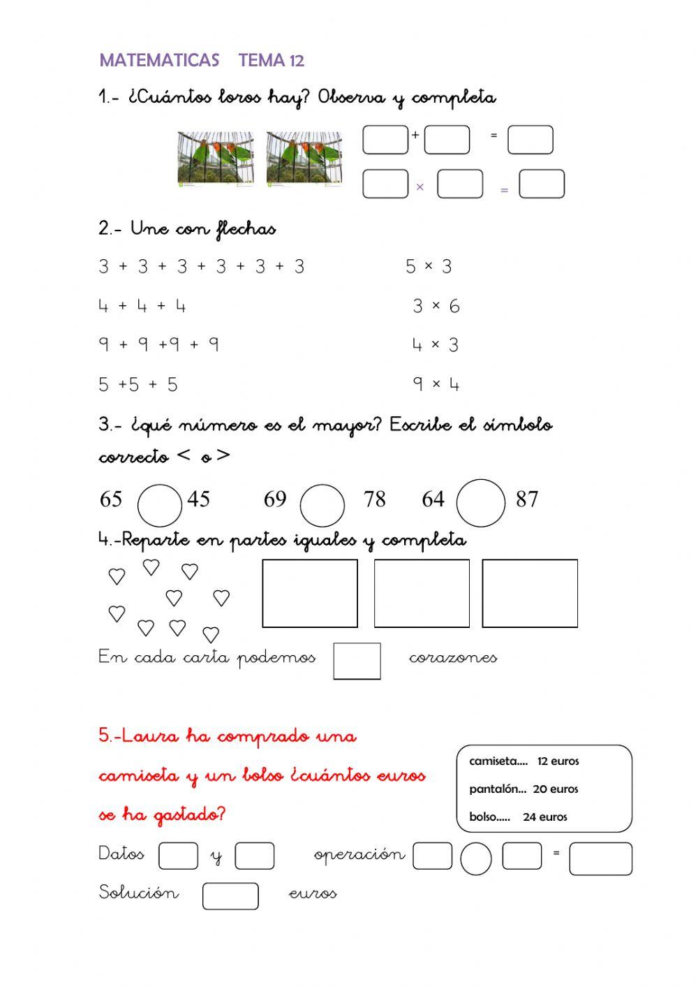Matemáticas 12 interactive worksheet | Live Worksheets