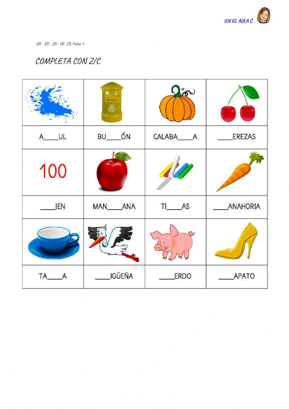 Z - c: ficha 1 worksheet | Live Worksheets