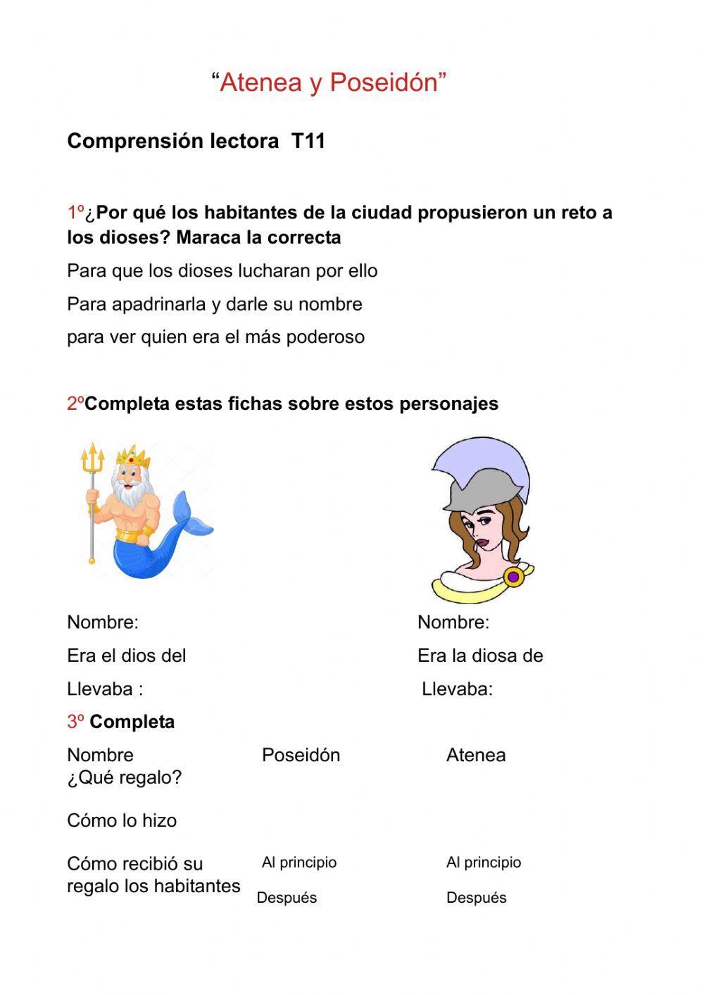 Atenea y Poseidón interactive worksheet | Live Worksheets