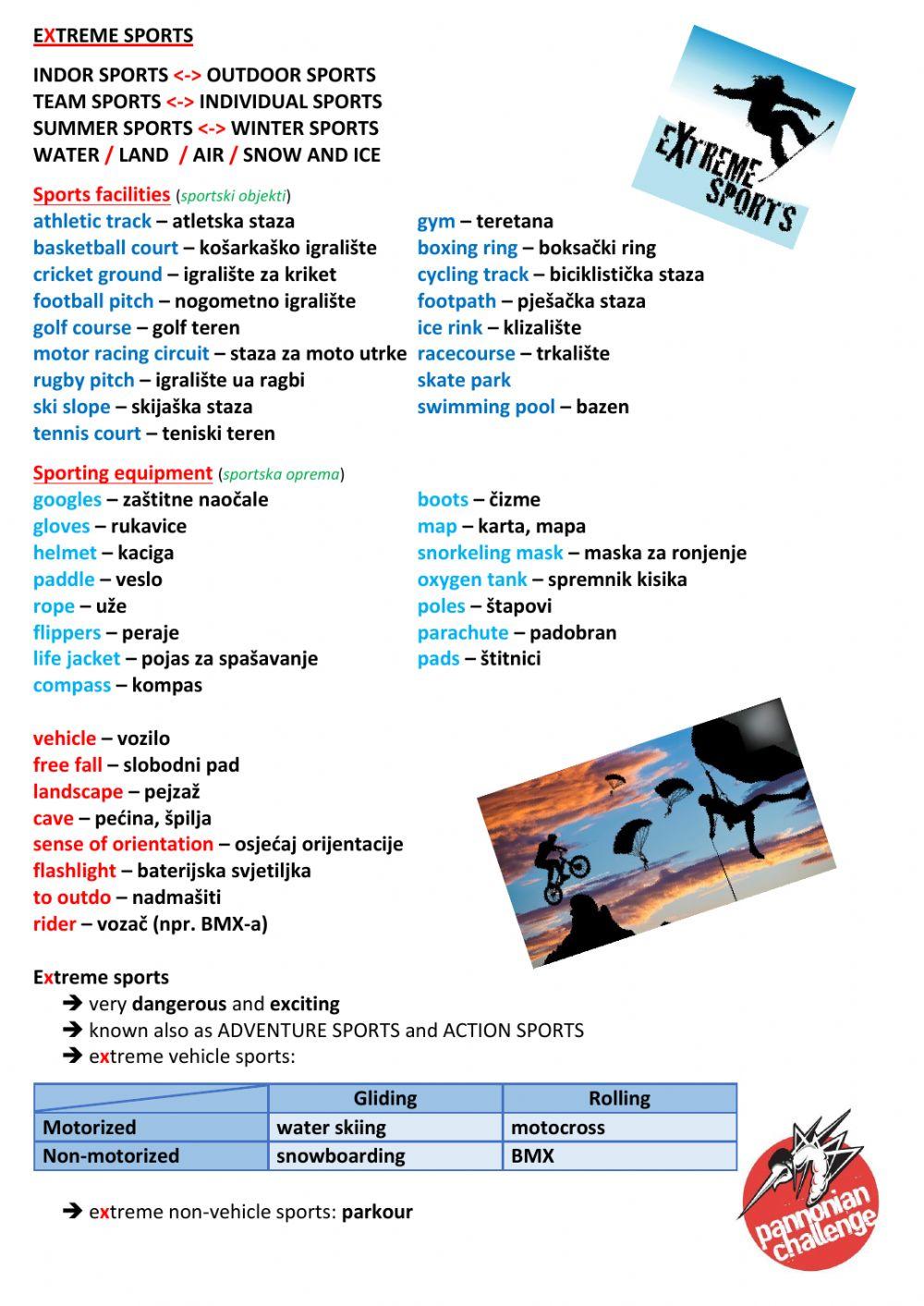 Extreme Sports (6.r) worksheet | Live Worksheets