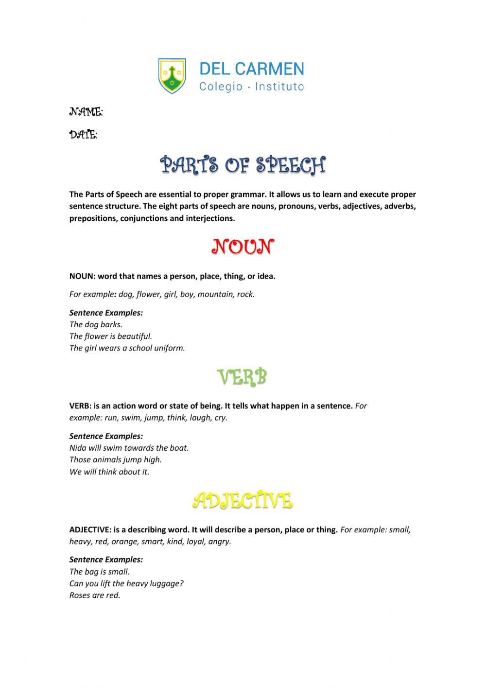 Speech parts worksheet | Live Worksheets