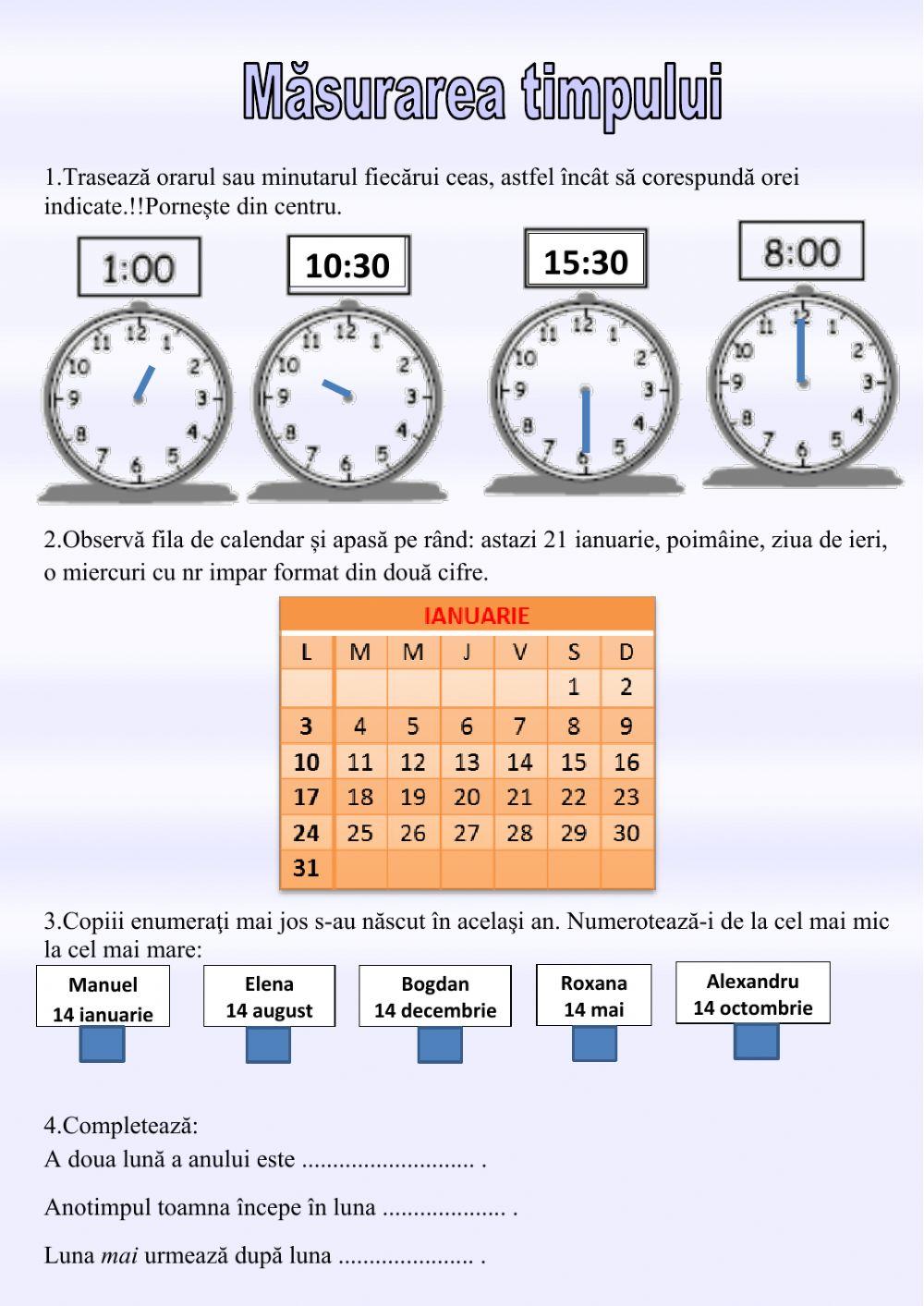 Măsurarea timpului interactive worksheet | Live Worksheets