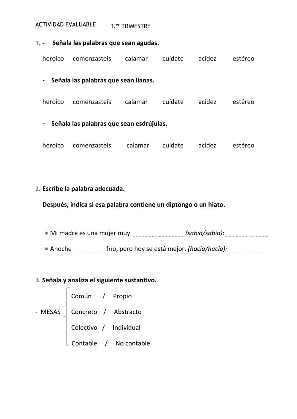 Actividad evaluable (repaso 1er trimestre) worksheet | Live Worksheets