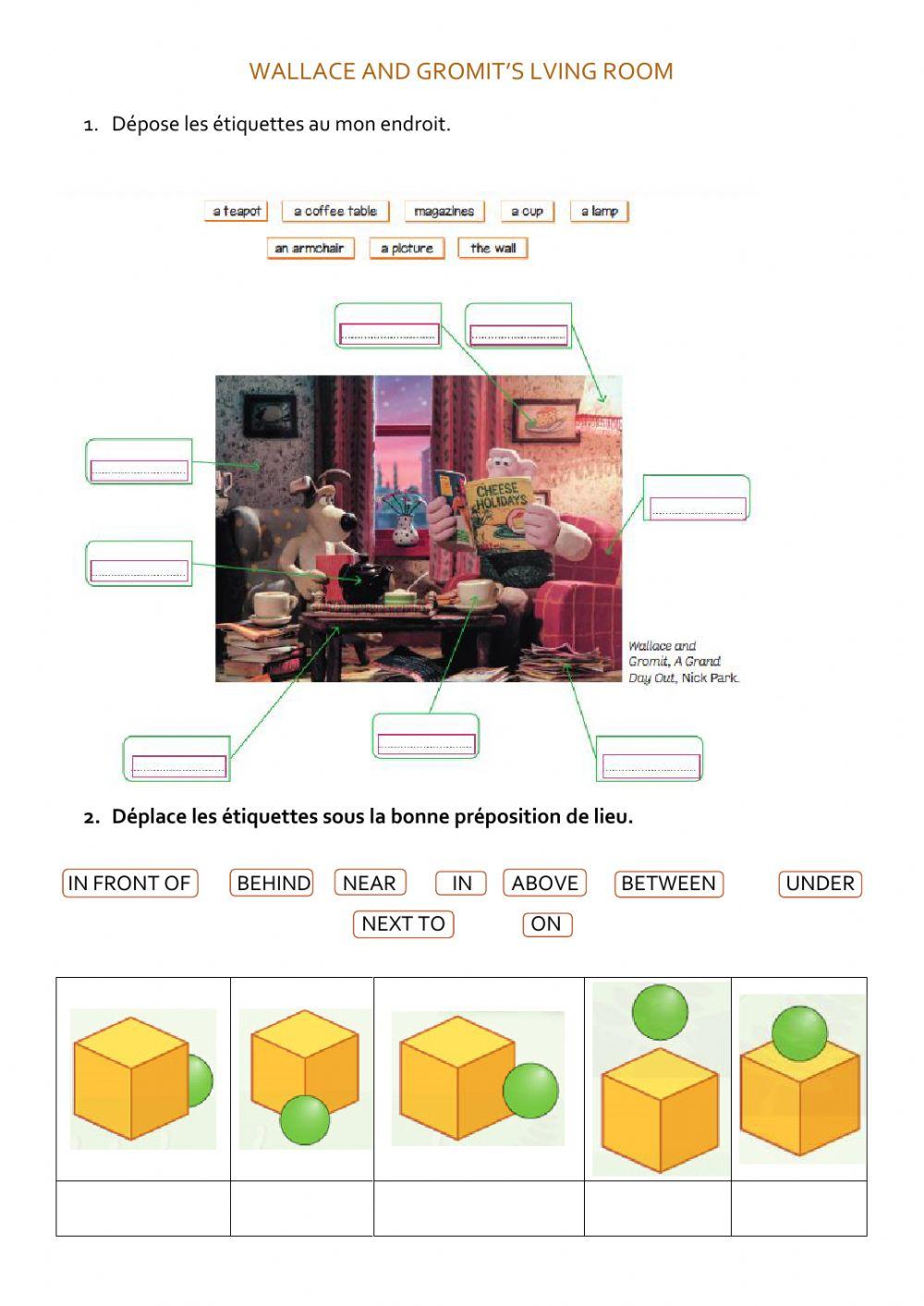 Wallace and Gromit's living room worksheet | Live Worksheets