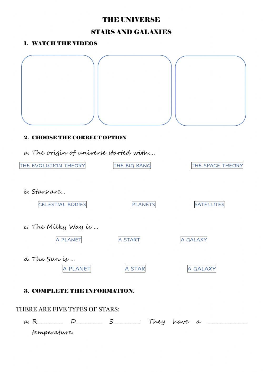 Universe | Free Interactive Worksheets | 230699