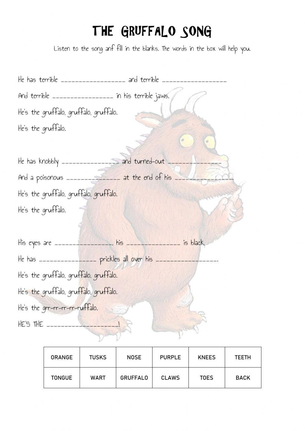 The Gruffalo song interactive worksheet | Live Worksheets