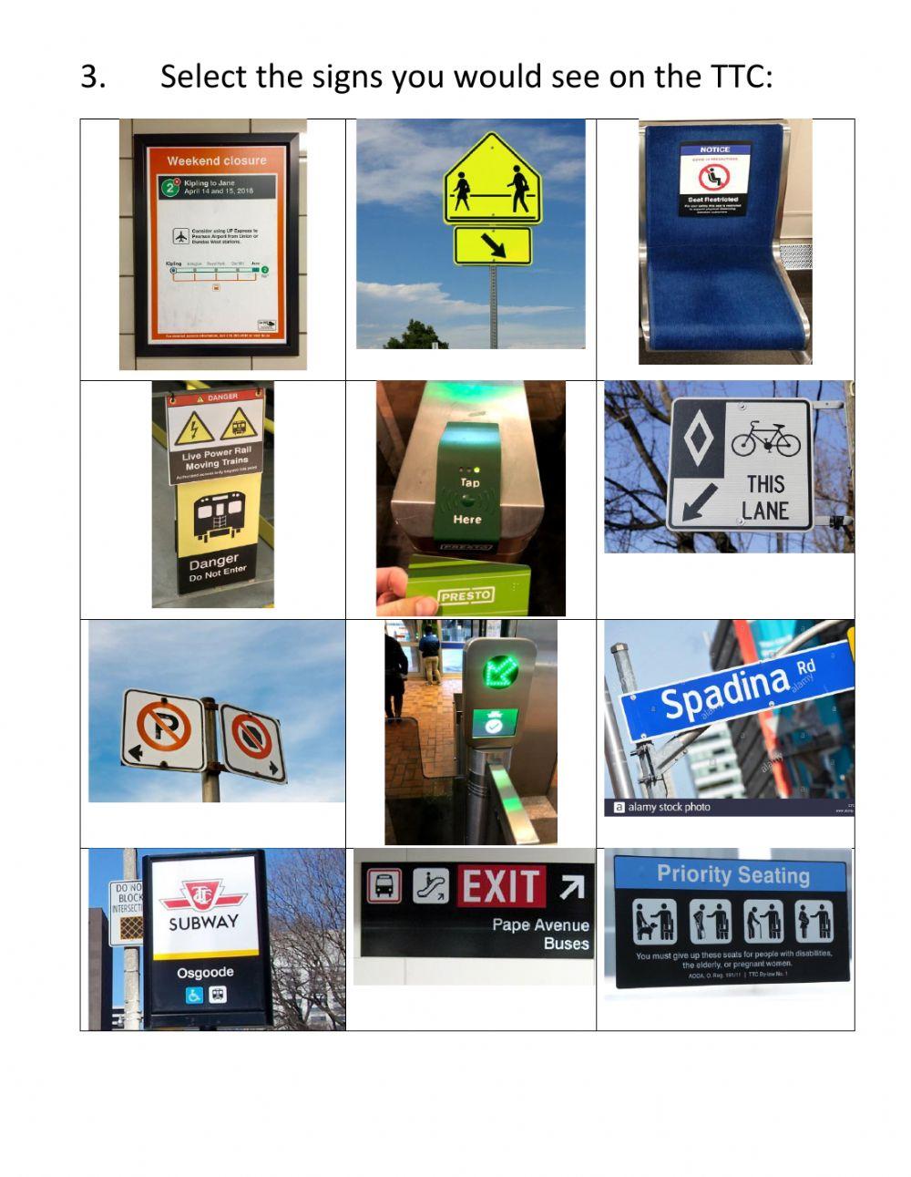 TTC Signs | Free Interactive Worksheets | 230748