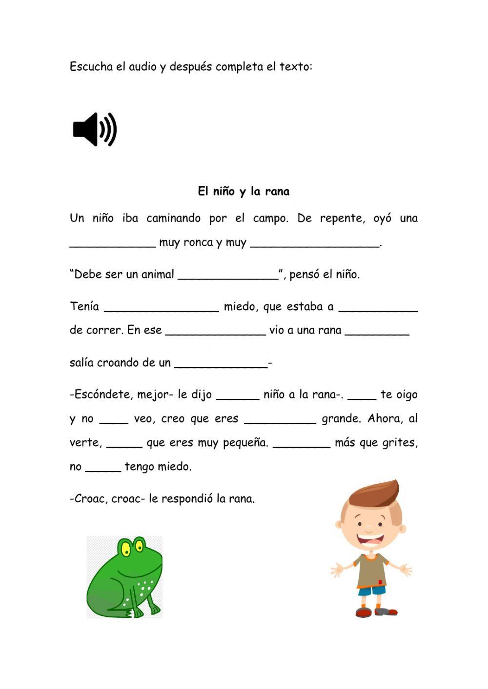 El niño y la rana worksheet | Live Worksheets