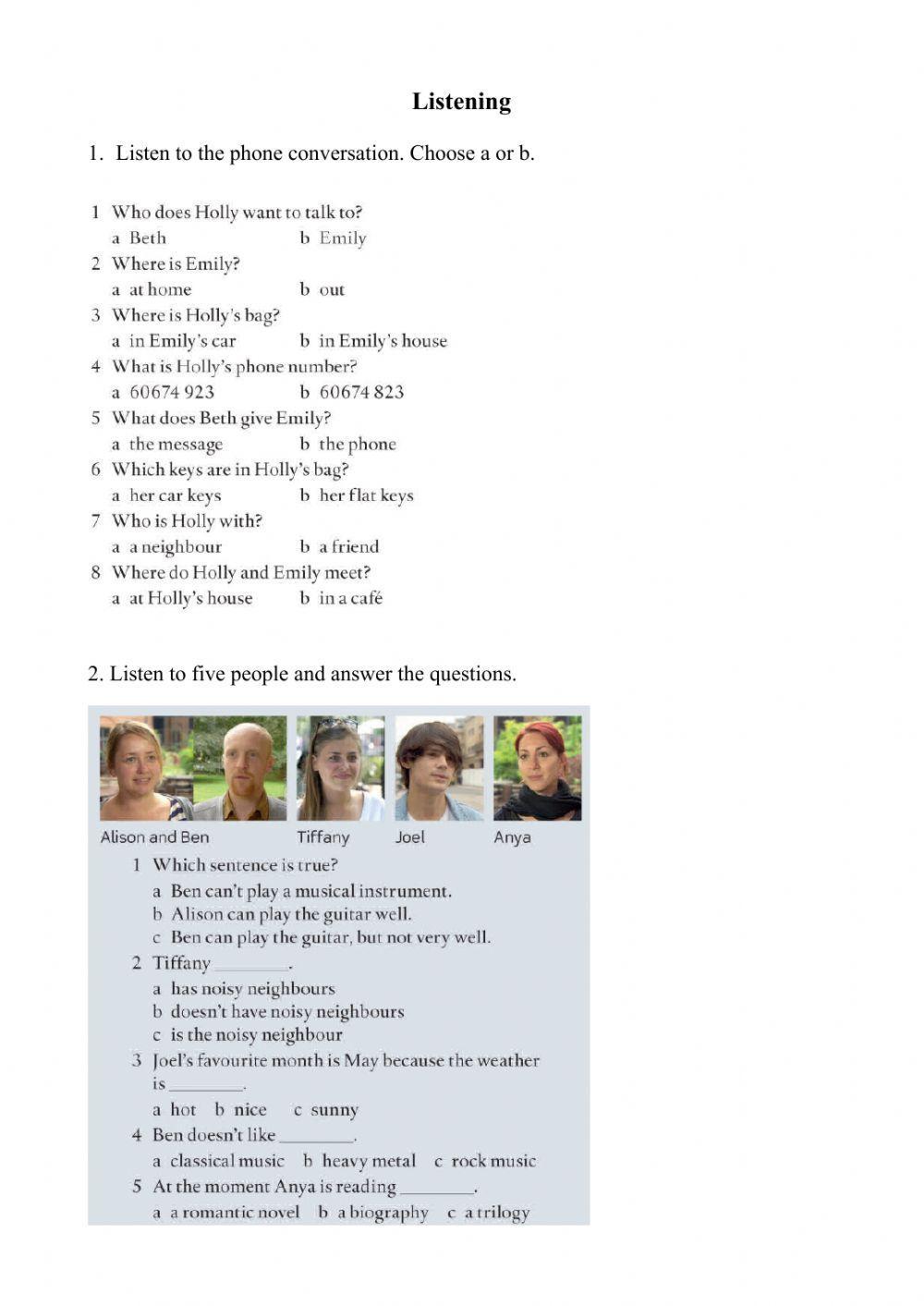 Listening online exercise for elementary | Live Worksheets