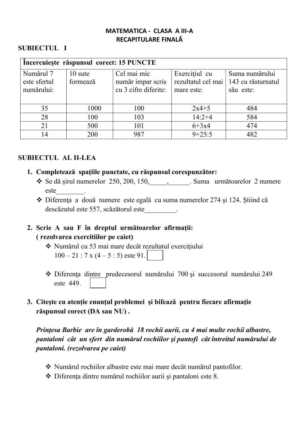 Recapitulare finala worksheet | Live Worksheets