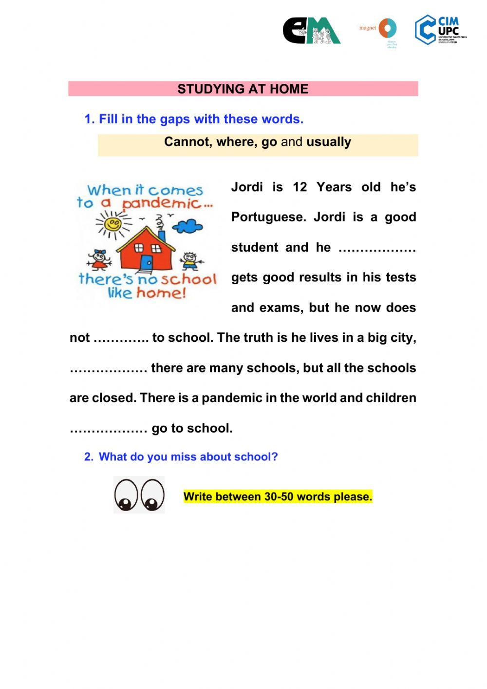 Studying at home activity | Live Worksheets