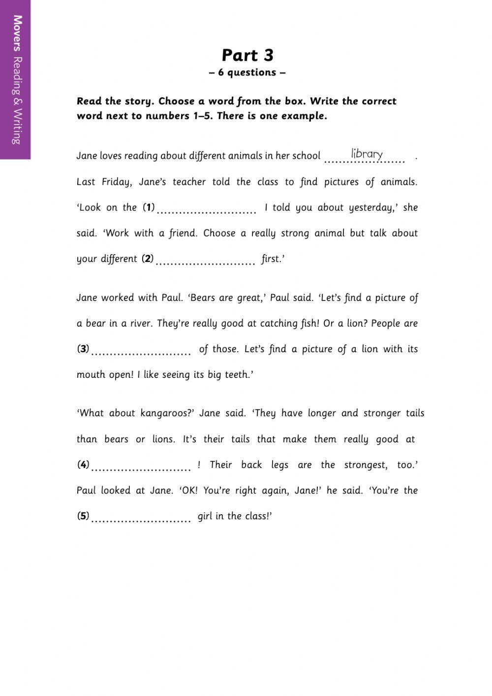 MOVERS - Writin… | Free Interactive Worksheets | 5744565