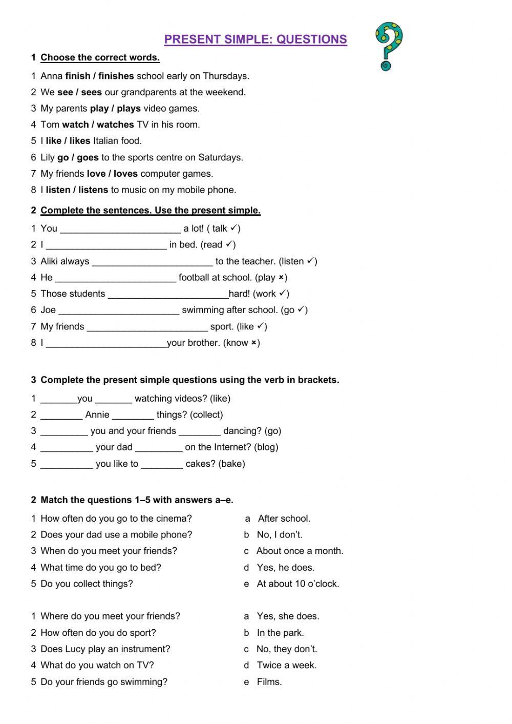 Present Simple … | Free Interactive Worksheets | 233293