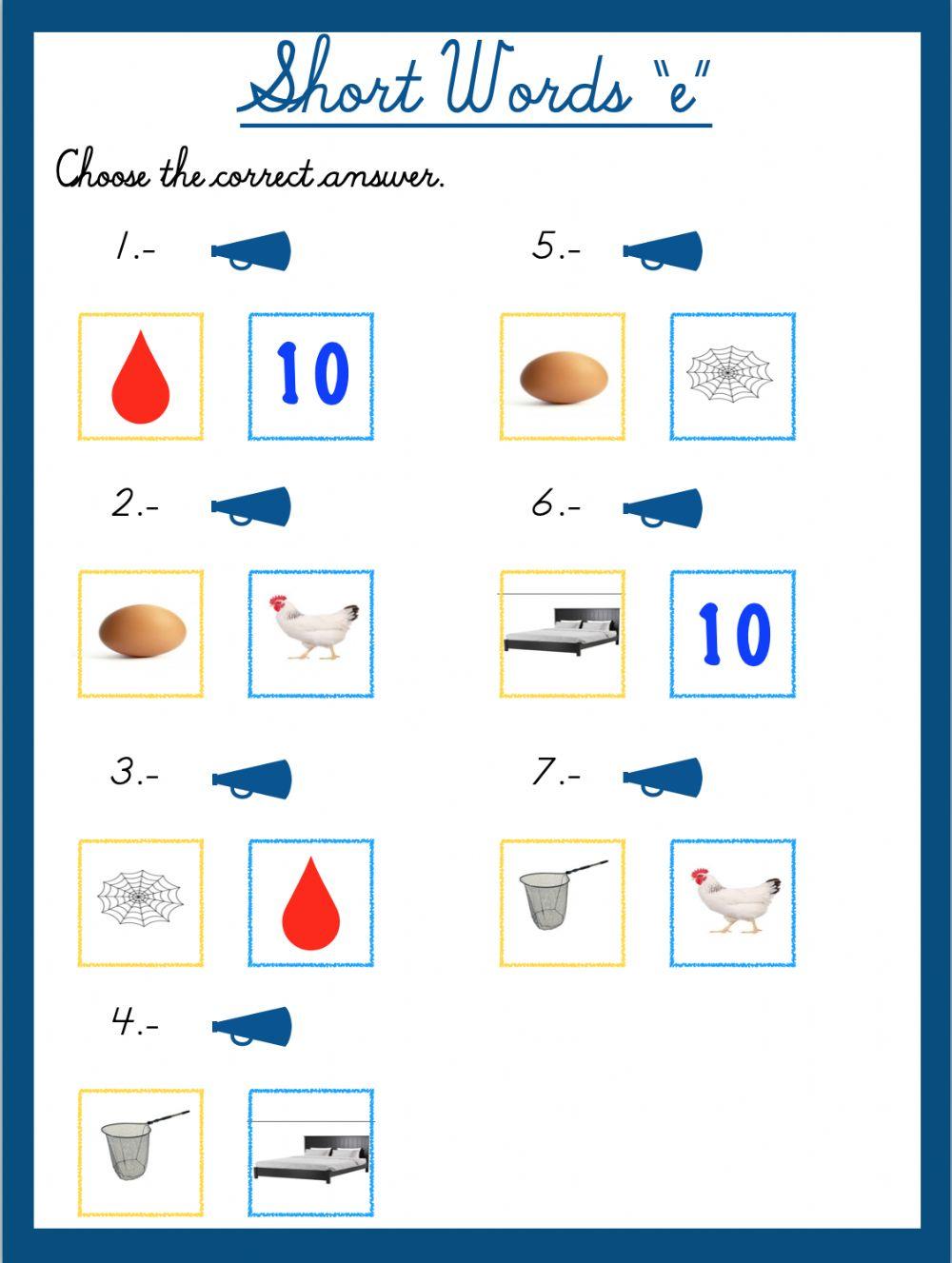 Short Words E worksheet | Live Worksheets